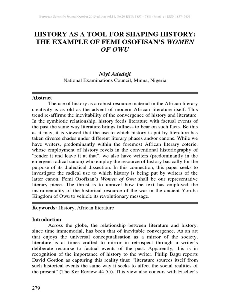 History As A Tool For Shaping History: The Example of Femi Osofisan'S ...