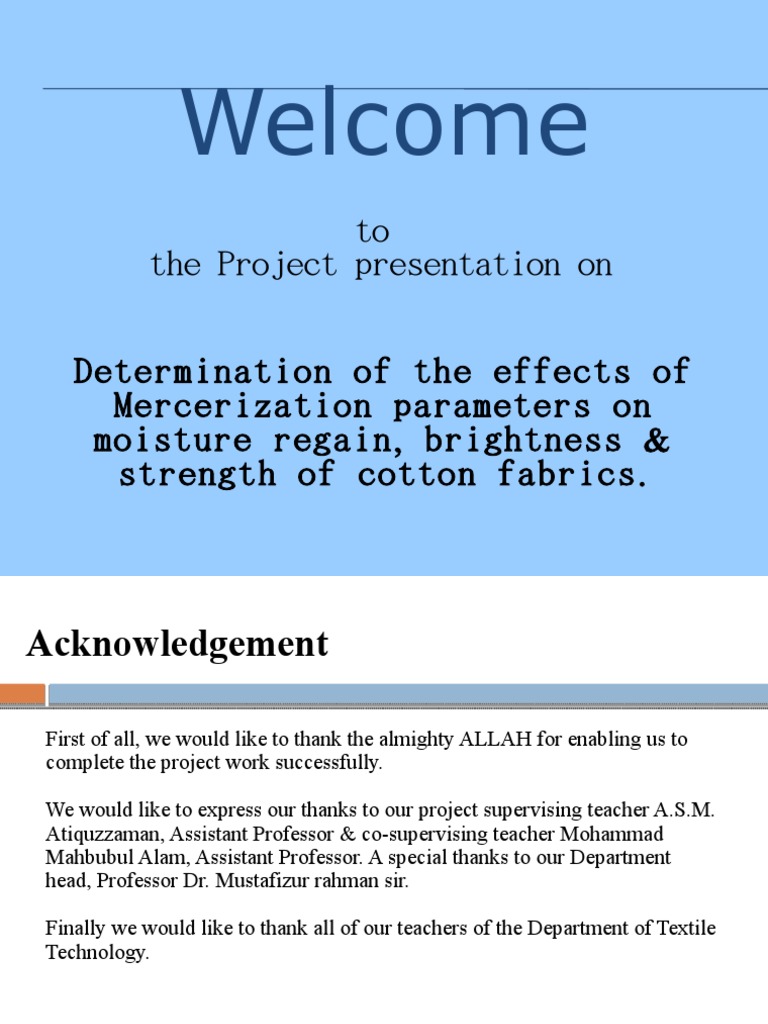 Presentation On Mercerization Parameters | PDF | Textiles | Absorption ...