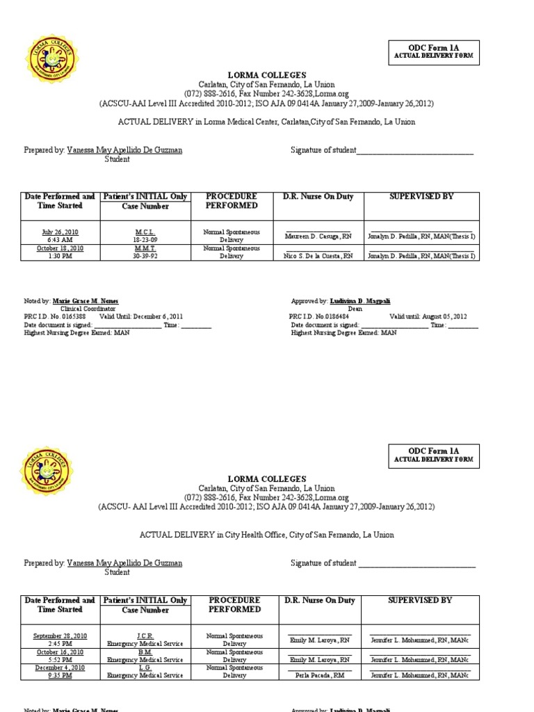 ODC Form 1A | PDF | Nursing | Surgery