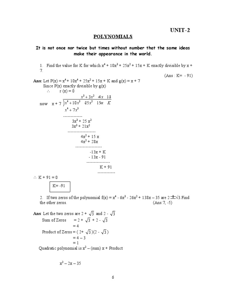 Chapter 2 Polynomials) | PDF | Polynomial | Zero Of A Function