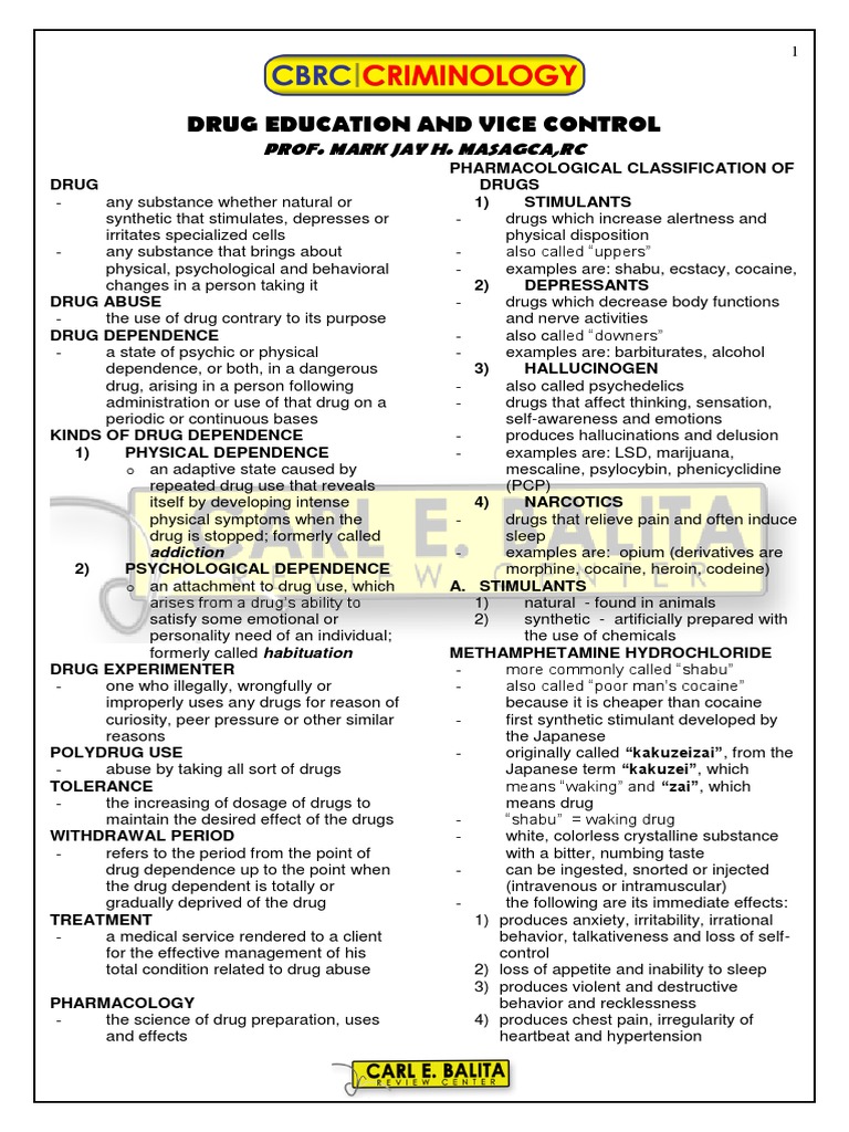Drug Education and Vice Control: Prof. Mark Jay H. Masagca, RC ...