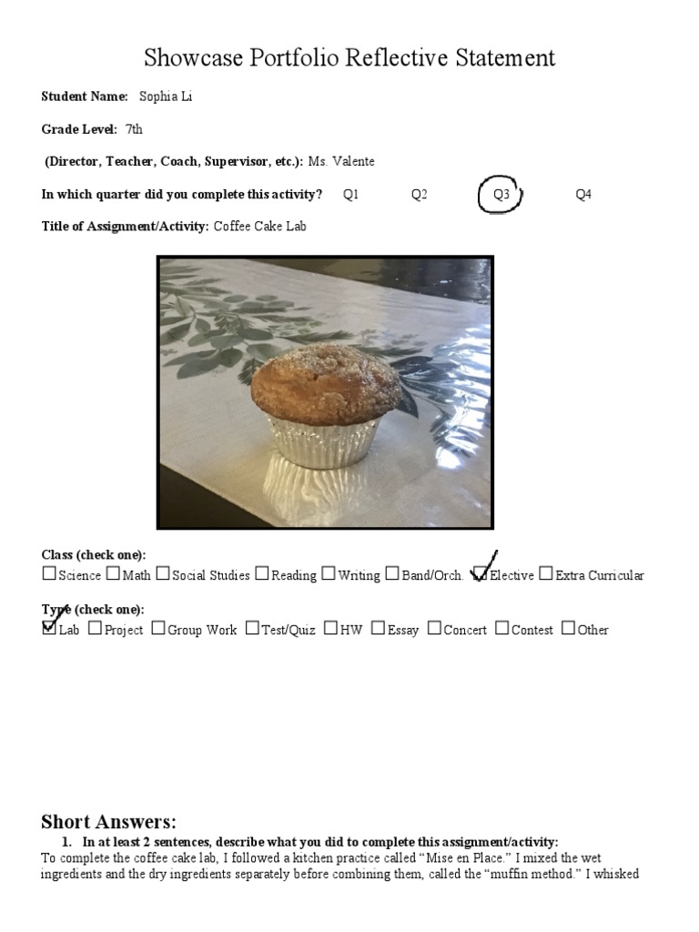 Coffee Cake Lab Reflective Statement | PDF | Muffin | Cupcake