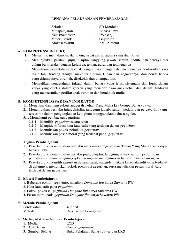 Contoh RPP Bahasa Jawa | PDF Contoh RPP Bahasa Jawa | PDF