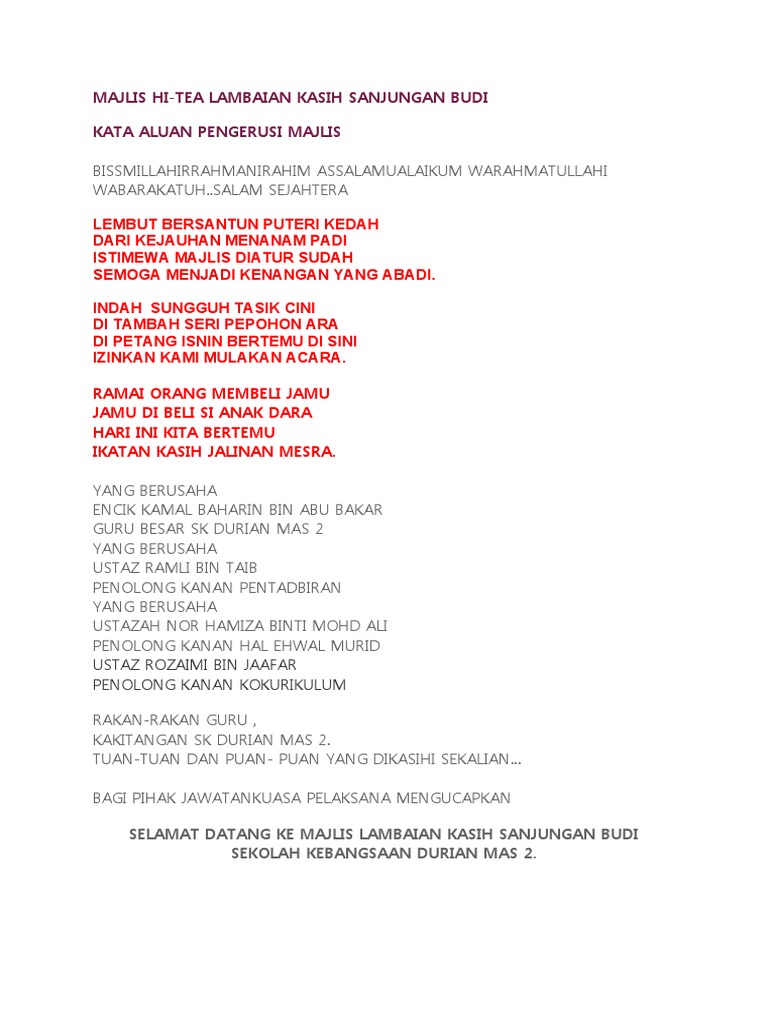 Teks MC Majlis Hi-Tea | PDF