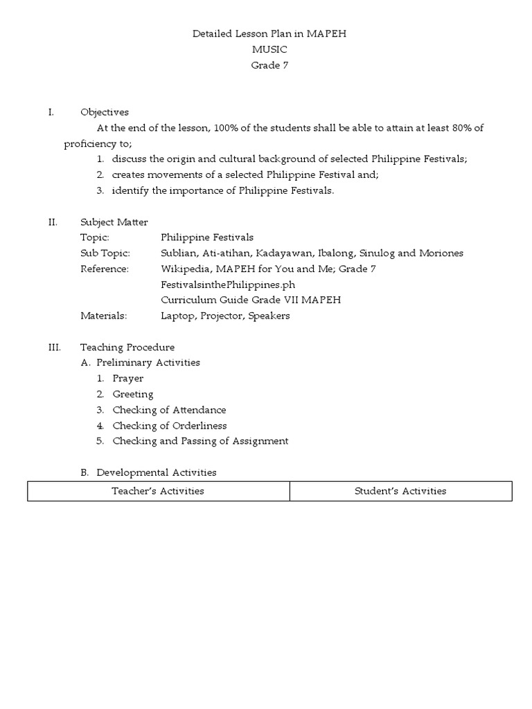 Detailed Lesson Plan in MAPEH | PDF | Philippines