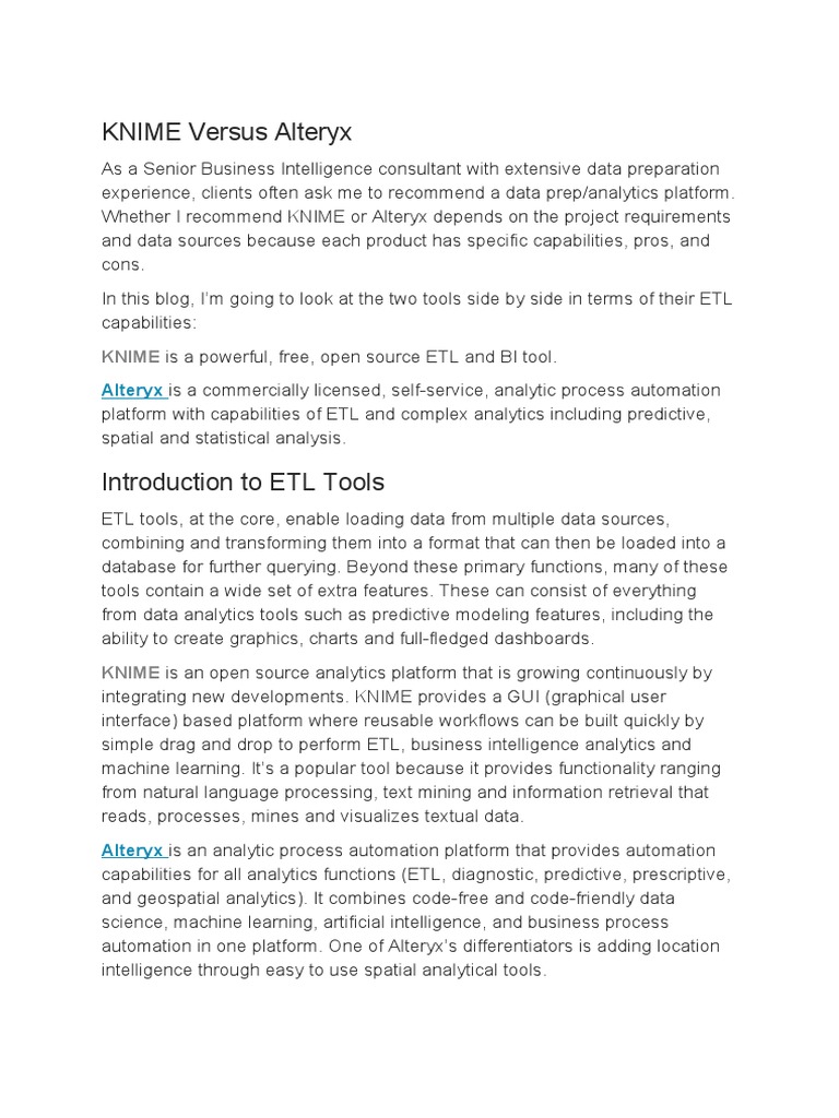KNIME Versus Alteryx | PDF | Analytics | Business Intelligence