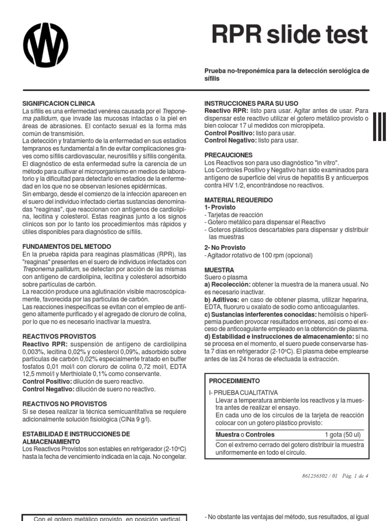 6392 RPR Slide Test SP | PDF | Infección | Microbiología