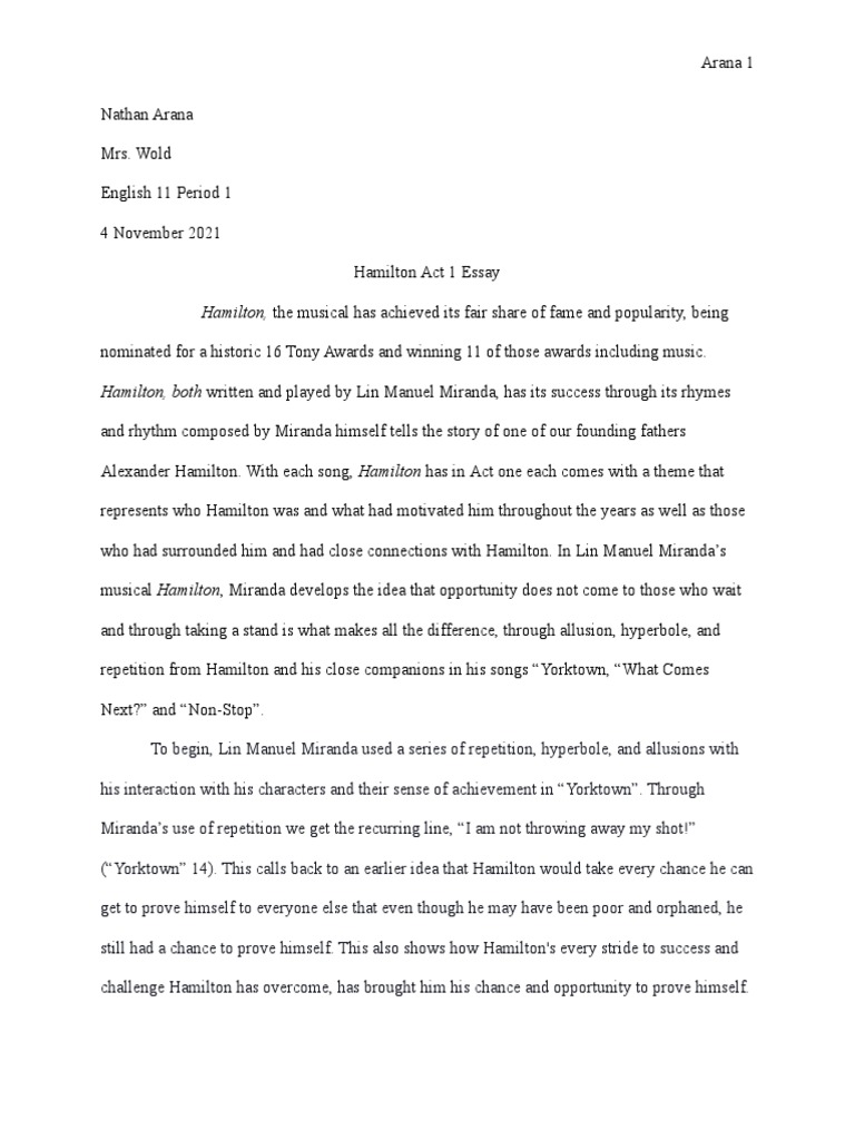 Hamilton Act 1: Seizing Opportunity | PDF | Hamilton (Musical)