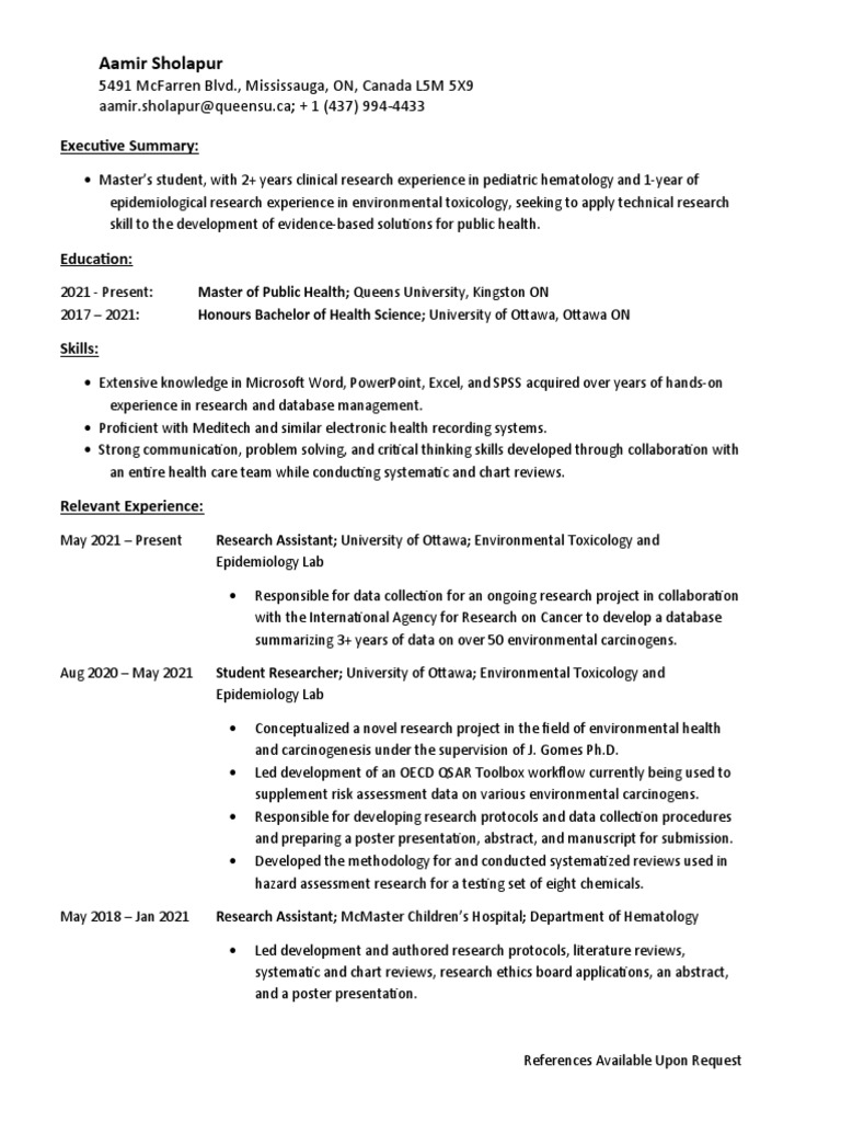 Sholapuraamir Resume | PDF | Toxicology | Epidemiology
