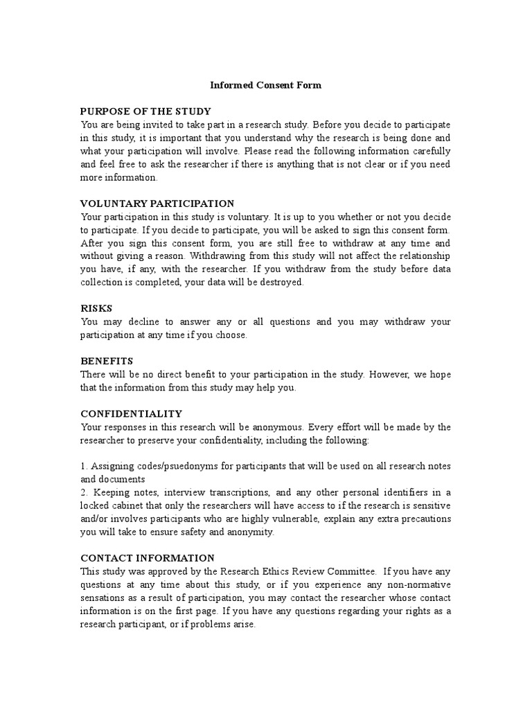 Informed Consent Form Purpose of The Study | Download Free PDF ...