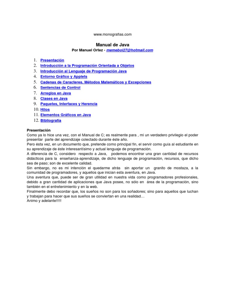 Manual de Java | PDF | Java (lenguaje de programación) | Objeto (informática)