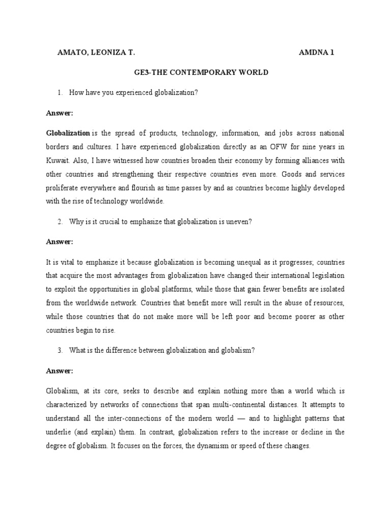 Amato, Leoniza T. Amdna 1 Ge3-The Contemporary World | PDF