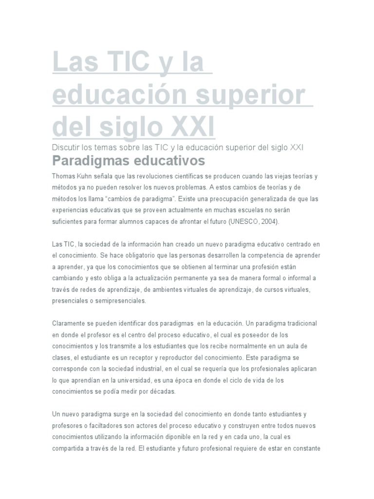 Las Tic Y La Educación Superior Del Siglo Xxi Pdf Aprendizaje