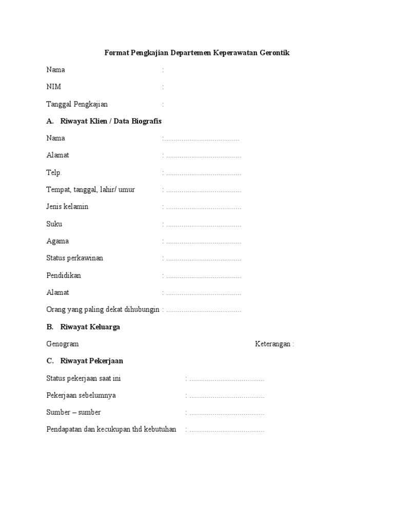 Format Pengkajian Departemen Keperawatan Gerontik | PDF