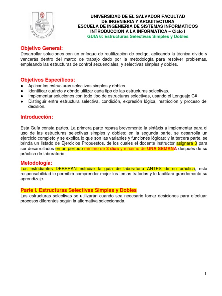 Guia-06, Estructuras Selectivas Simples y Dobles | PDF | Algoritmos ...