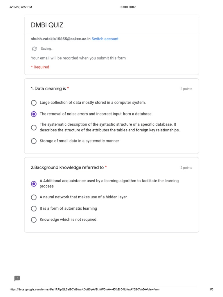 Dmbi Quiz | PDF | Data Mining | Cluster Analysis