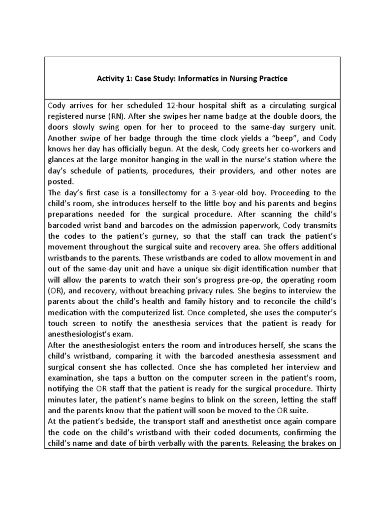 Activity 1: Case Study: Informatics in Nursing Practice | PDF | Patient ...