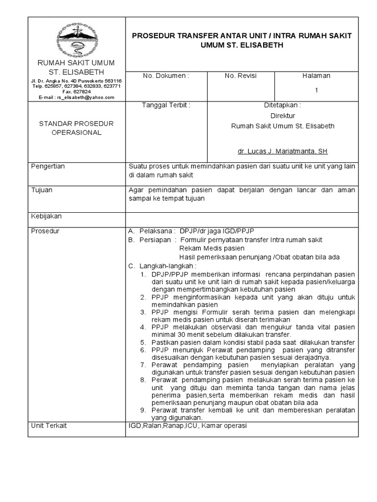 SPO Transfer Intra Rs Dan Form Yang Digunakan | PDF