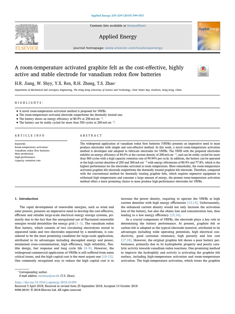 A Room-Temperature Activated Graphite Felt | PDF | Electrochemistry ...