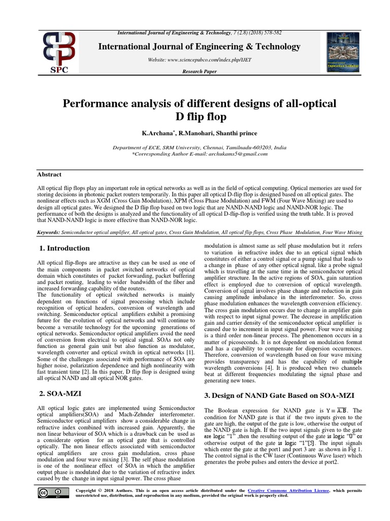 Performance Analysis of Different Designs of All-Optical D Flip Flop ...
