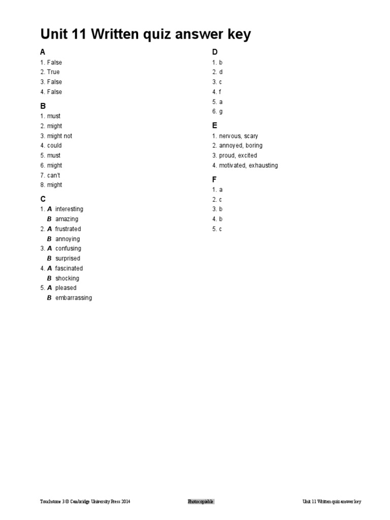 Course 12 Unit 11 Written Quiz Answer Key | PDF