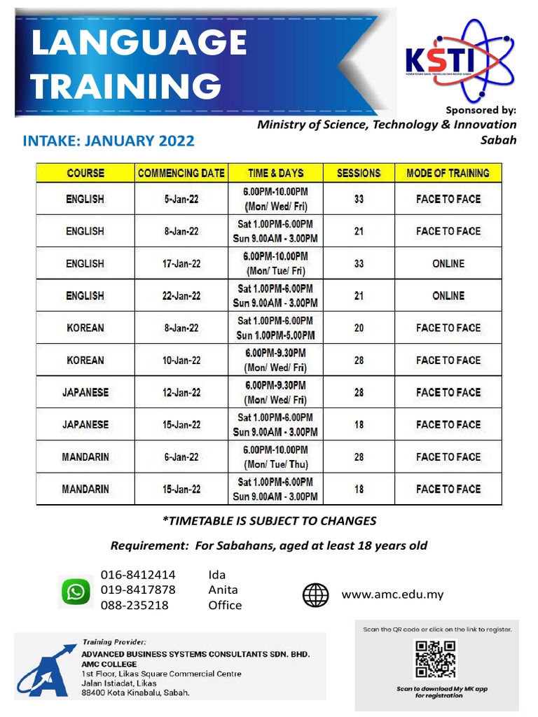 Language Training: Intake: January 2022 | PDF