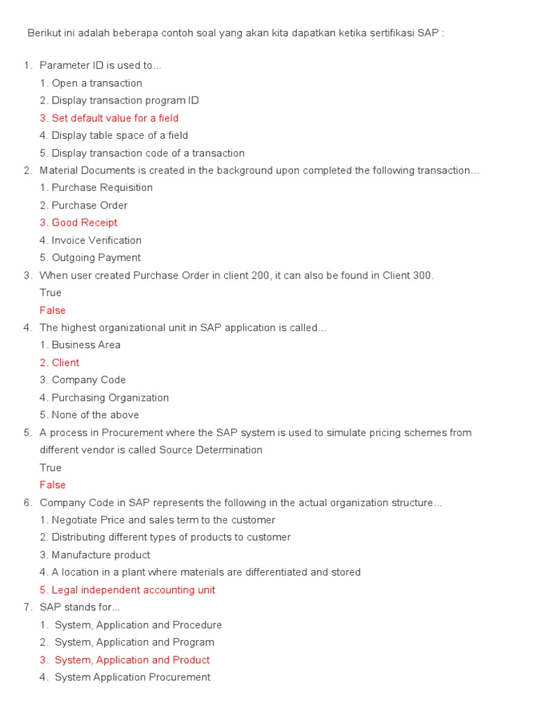 SAP Certification Practice Questions | PDF | Receipt | Invoice