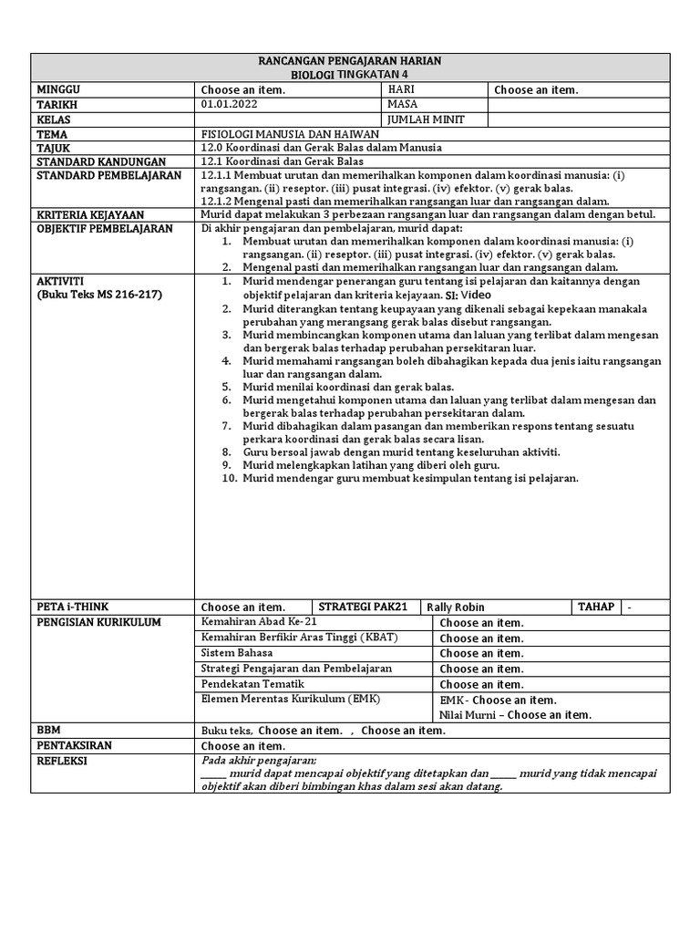 Bab 12 Koordinasi Dan Gerak Balas Dalam Manusia | PDF
