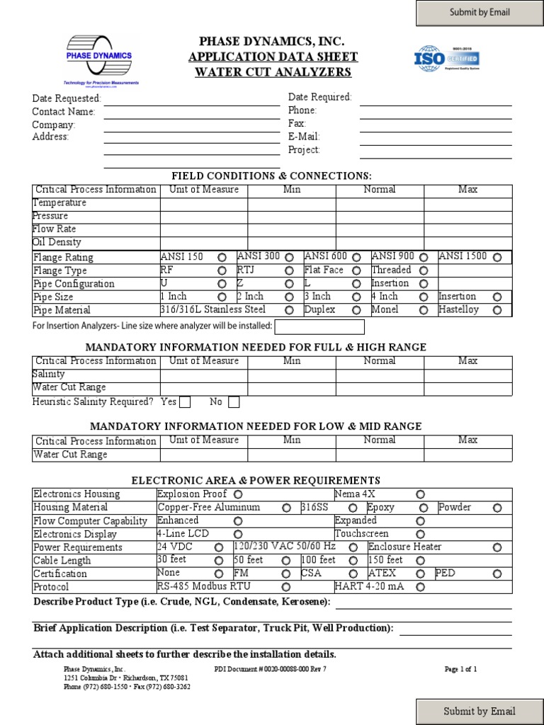 Water Analyzer Application Submission Sheet | PDF | Pipe (Fluid ...