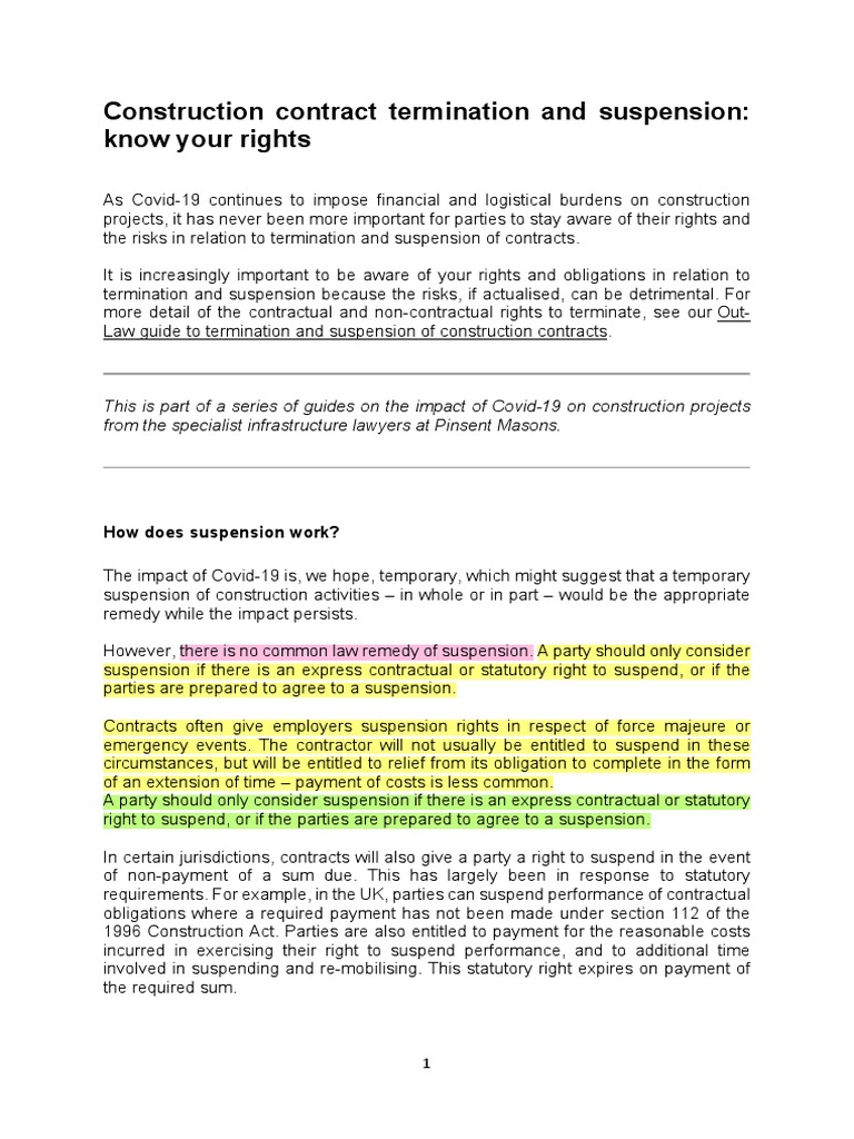 Construction Contract Termination Rights | PDF | Breach Of Contract ...