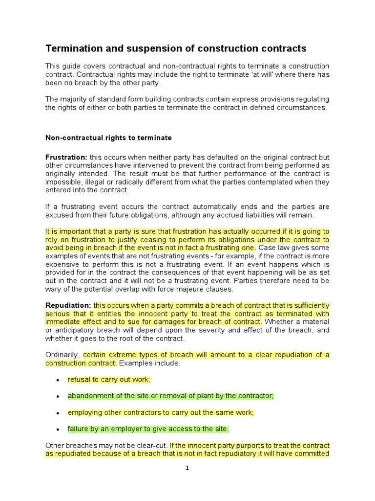 Termination and Suspension of Construction Contracts | PDF | Breach Of ...