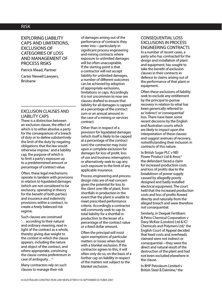 Exploring Liability Caps and Limitations, Exclusions of Categories of ...