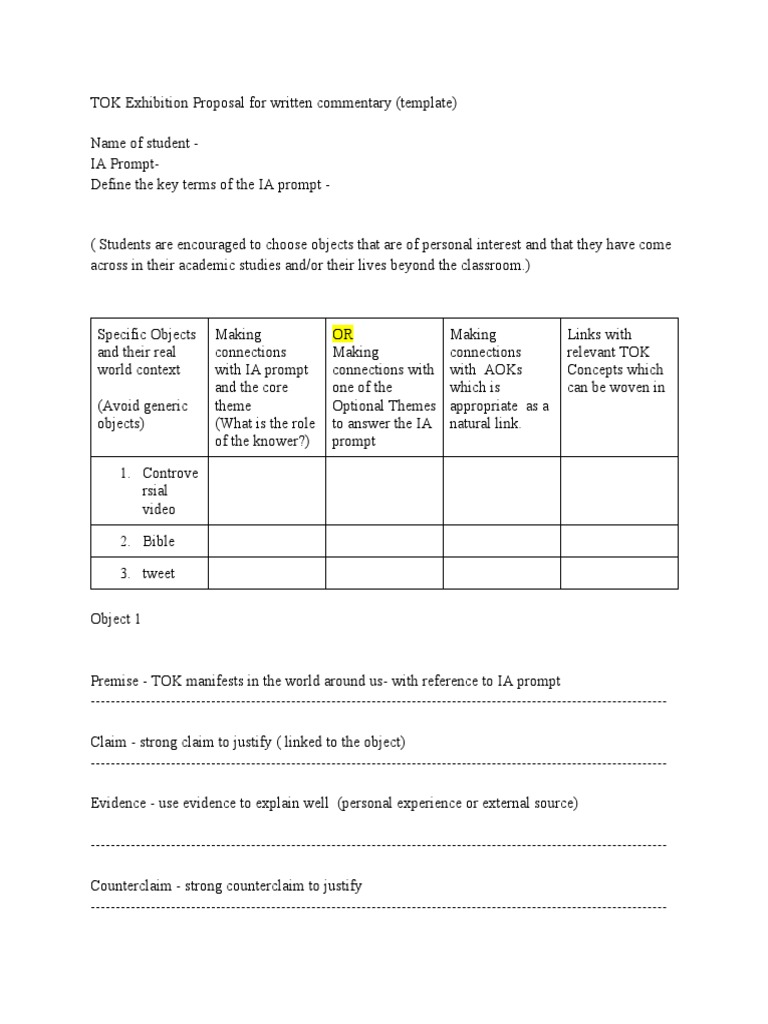 TOK Exhibition Planning Document | PDF | Experience | Evidence