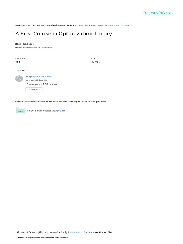 A First Course in Optimization Theory | PDF | Mathematical Optimization | Analysis