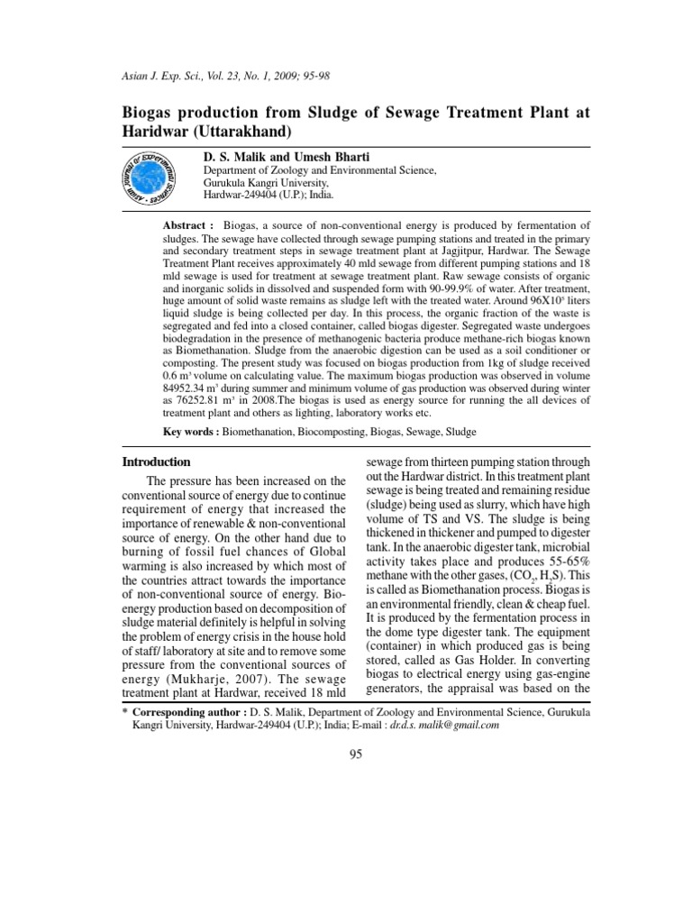 Biogas Production From Sludge | PDF | Science & Mathematics