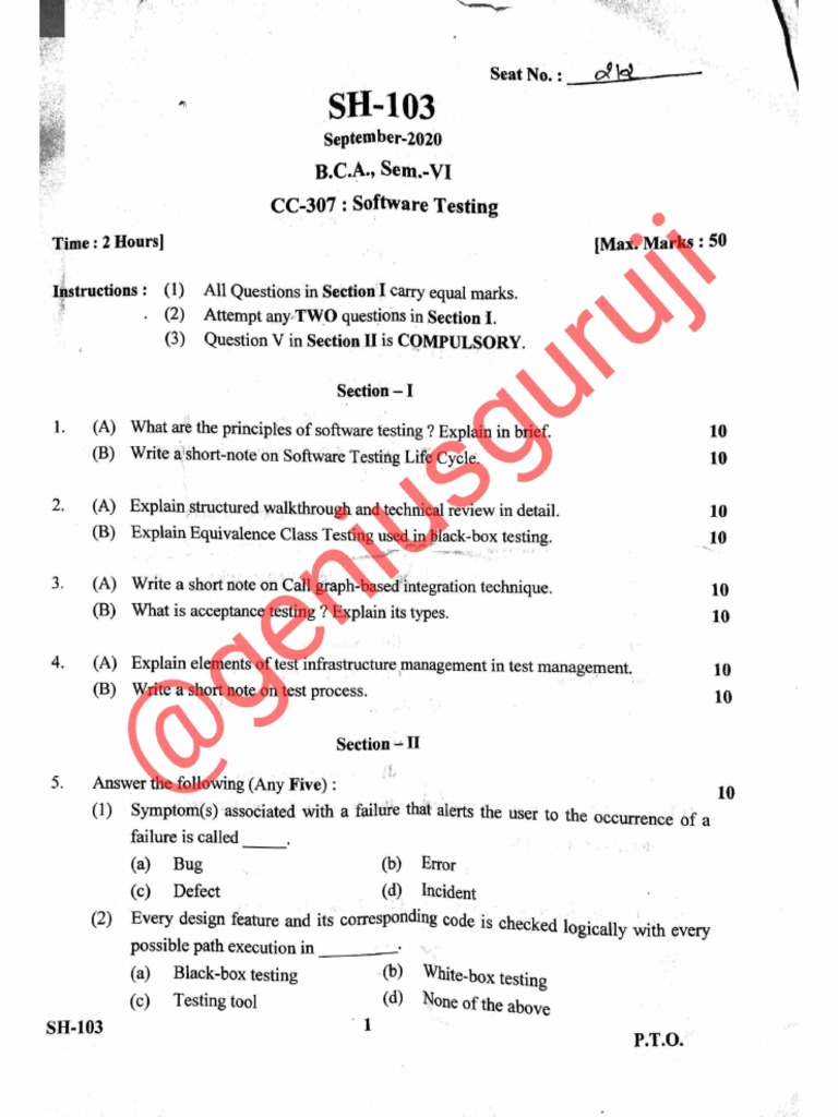 Software Testing BCA SEM 6 2020 | PDF
