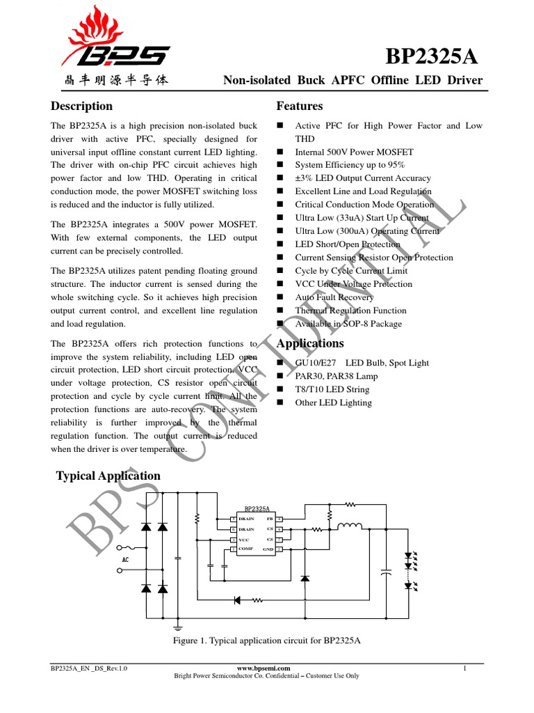 Non-Isolated Buck APFC Offline LED Driver Description Features | PDF ...