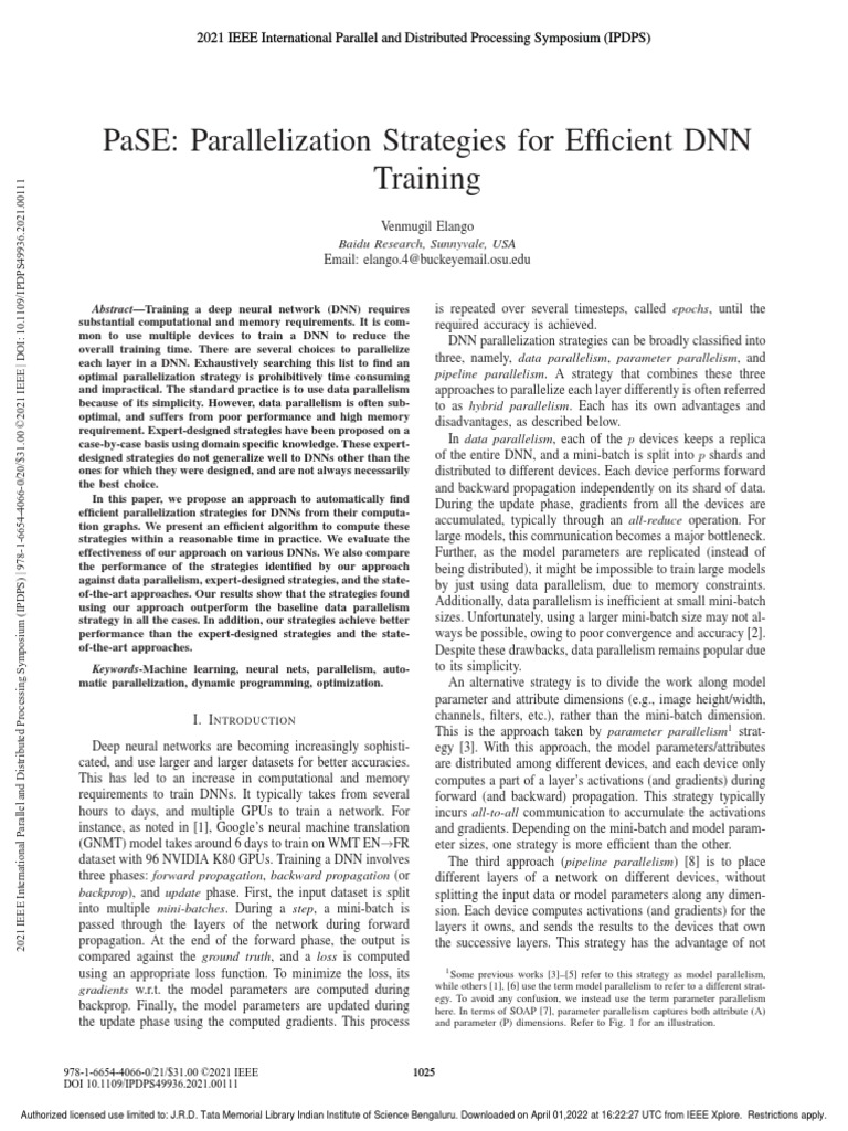 Pase: Parallelization Strategies For Efficient DNN Training | PDF | Deep Learning | Parallel ...
