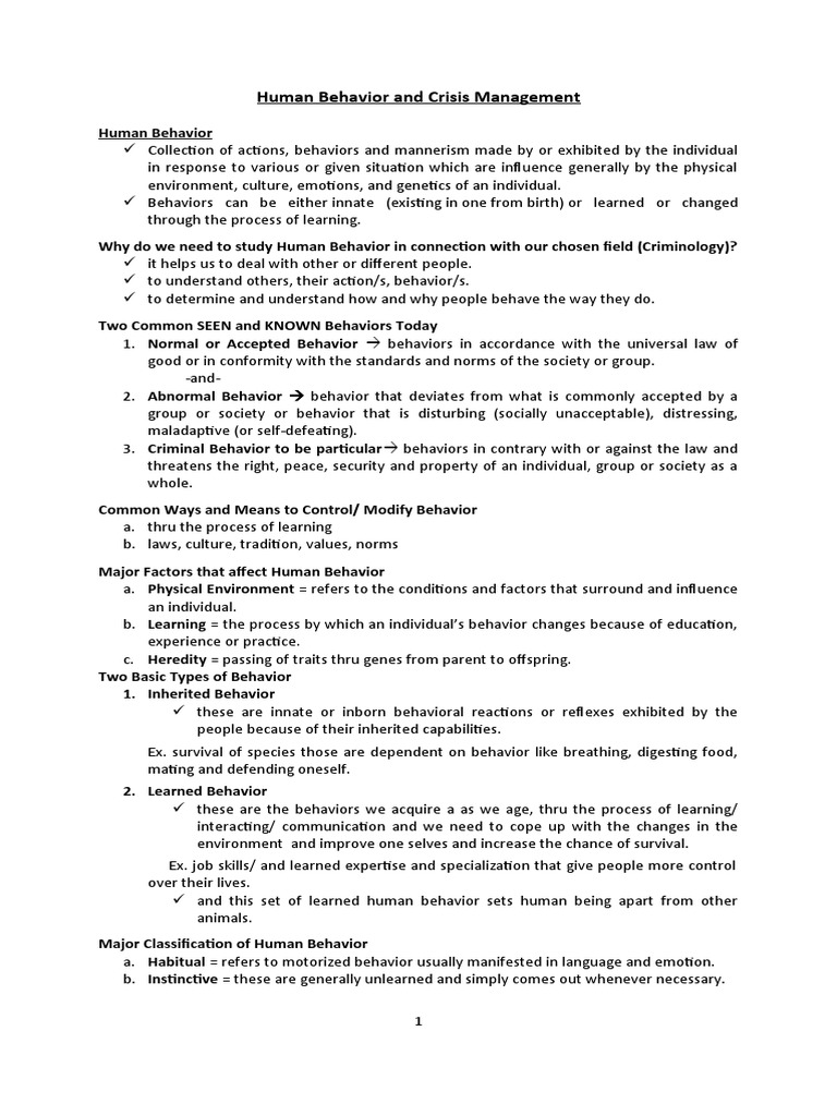 Human Behavior and Crisis Management Notes | PDF | Motivational ...