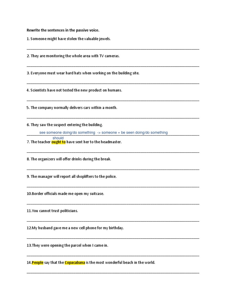 Rewrite The Sentences in The Passive Voice | PDF
