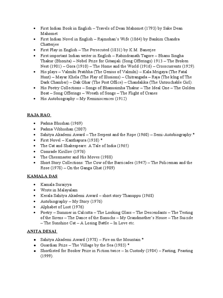 INDIAN WRITING in English Notes | PDF | Indian Literature