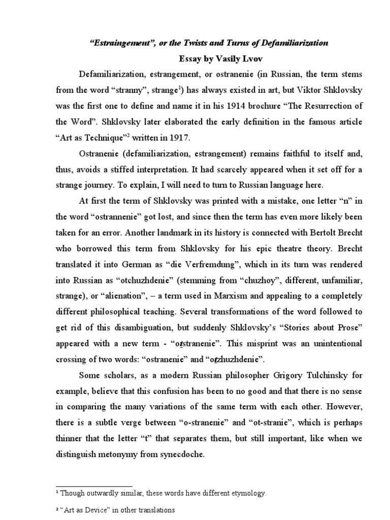 Estraingement", or The Twists and Turns of Defamiliarization | PDF ...