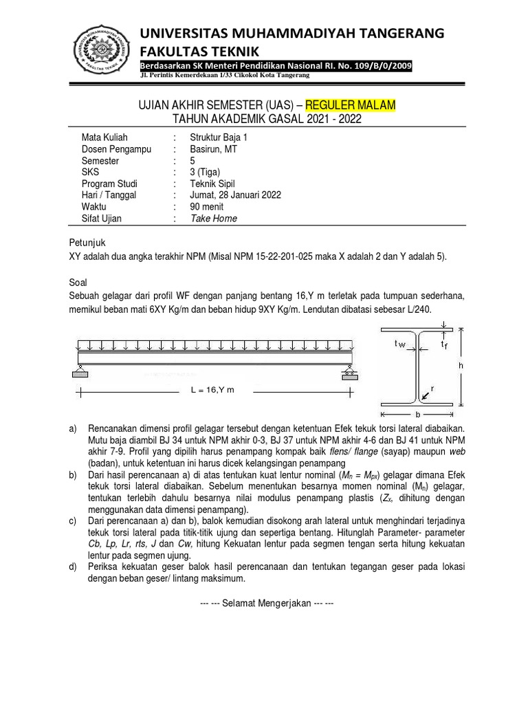 2022 Soal UAS BJ 1 Reg Malam | PDF