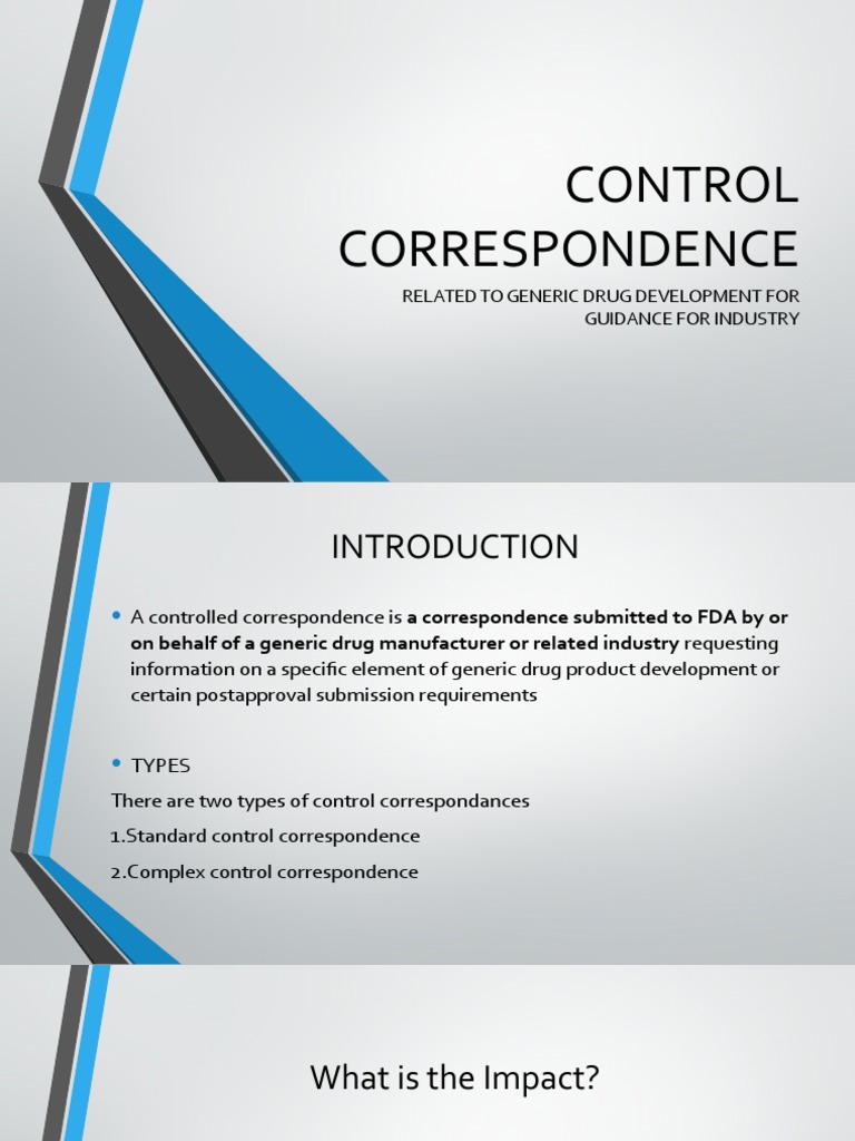 Control Correspondence: Related To Generic Drug Development For ...