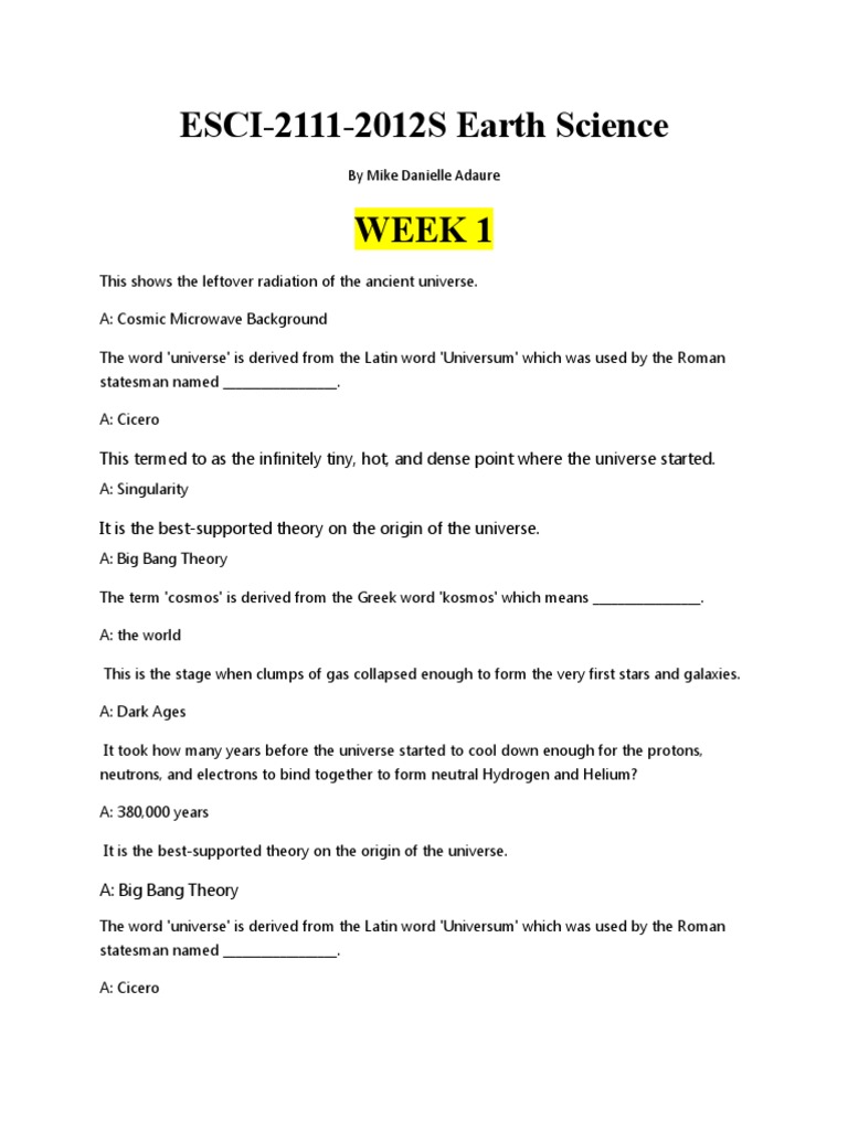 ESCI-2111-2012S Earth Science Week 1 | PDF | Plate Tectonics | Rock ...