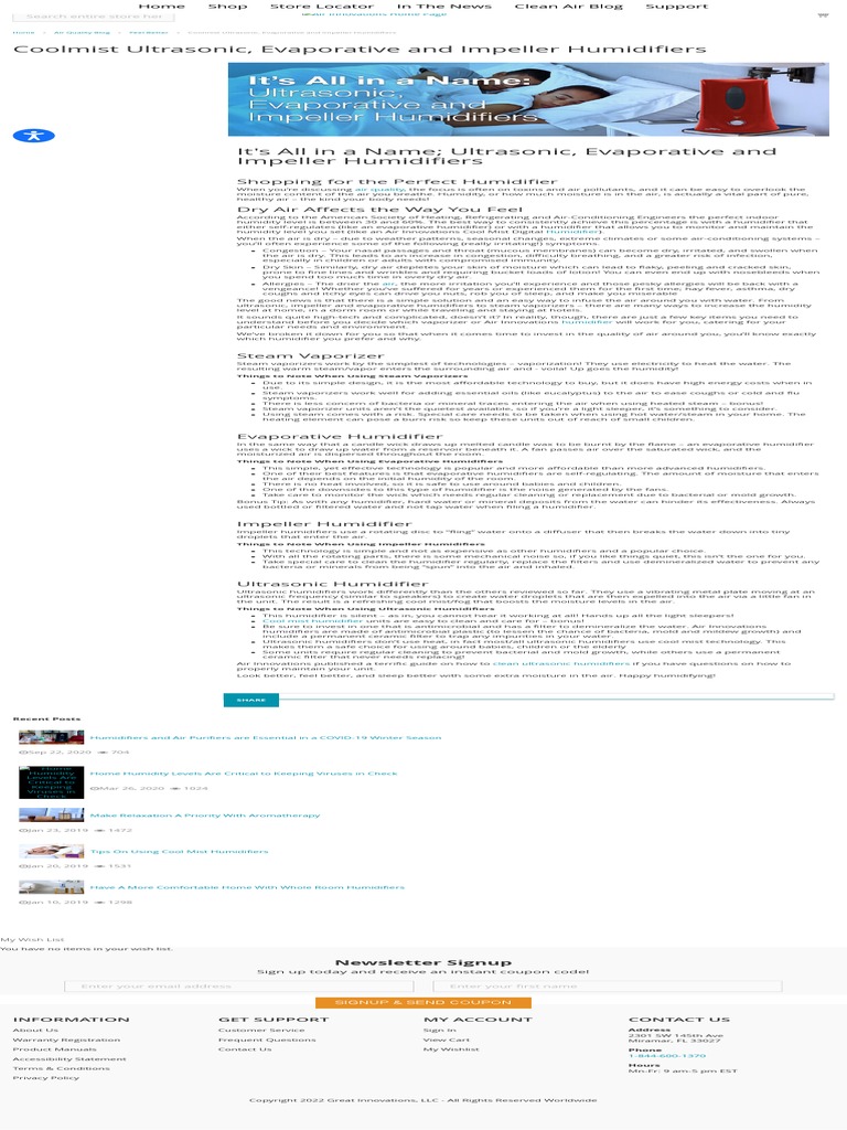 Coolmist Ultrasonic, Evaporative and Impeller Humidifiers | PDF ...