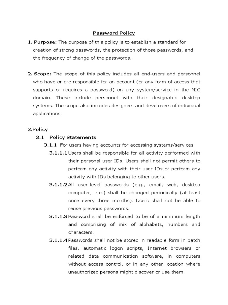 Password Policy | PDF | Password | User (Computing)