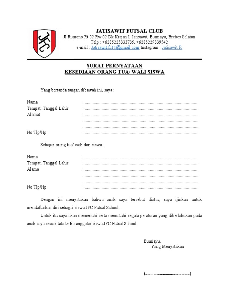 Surat Pernyataan JFC | PDF