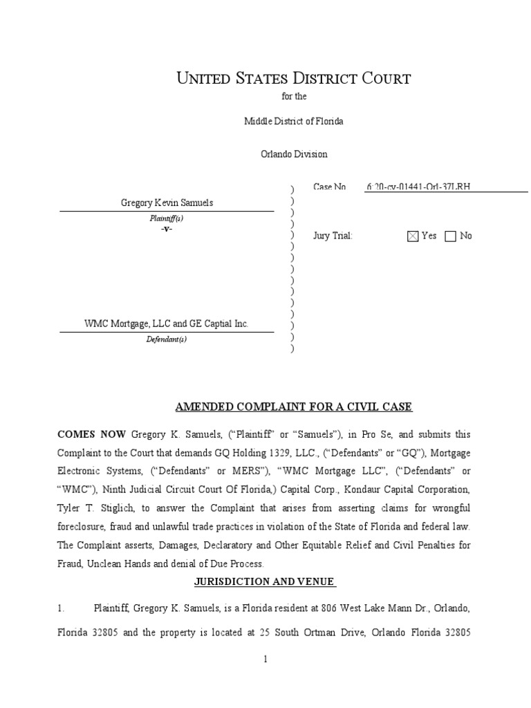 Amended Complaint Challenges Foreclosure and Seeks Damages for Alleged ...