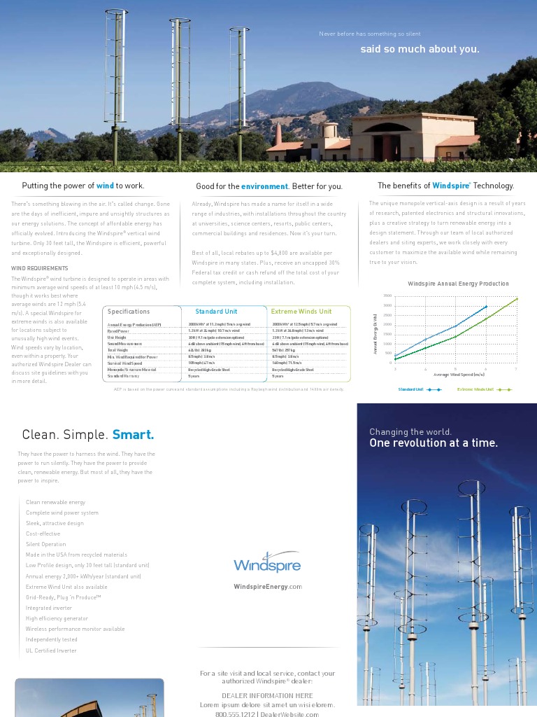Windspire Brochure | PDF | Wind Power | Power (Physics)